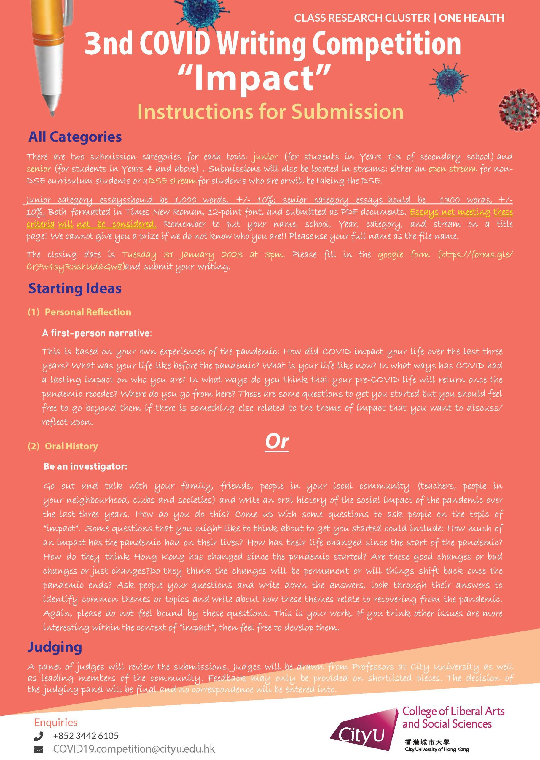 3rd COVID Writing Competition – College of Liberal Arts and Social ...